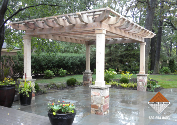 Four Sided Arbor with Stone Base - DM Outdoor Living Spaces